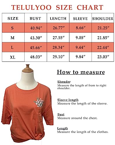 TELULYOO Womens Wildflower Oversized T Shirts Summer Tops Short Sleeve Crewneck Cute Shirts Graphic Tees with Pocket(Orange,XL)