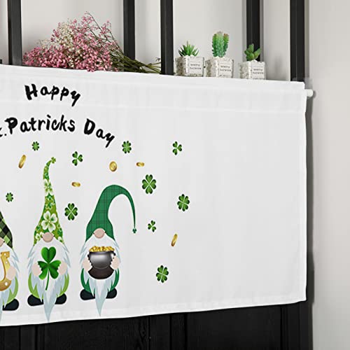 Bilagawa Valance Curtains Happy St Patricks Day Clover Dwarf Gold White Linen Texture Kitchen Valance Rod Pocket Window Treatments for Kitchen Bathroom Bedroom 42x12 Inch