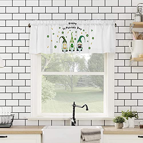 Bilagawa Valance Curtains Happy St Patricks Day Clover Dwarf Gold White Linen Texture Kitchen Valance Rod Pocket Window Treatments for Kitchen Bathroom Bedroom 42x12 Inch