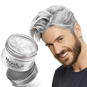 mcoskit hair-color-wax for men & women, natural washable temporary hair dye clay pomades & instant styling creams, fun hair mud for cosplay, halloween, party. 4.23oz/white