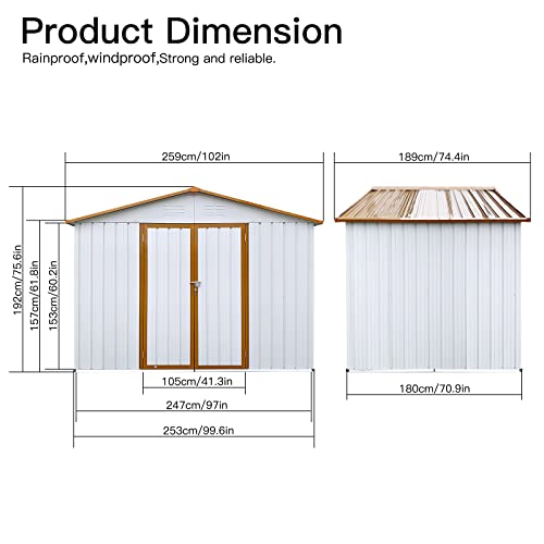 DHPM 8 x 6 FT Outdoor Metal Storage Shed, Garden Shed with Double Lockable Door, Tool Storage Shed for Backyard,Garden Shed for Bike, Garbage Can, Tool, Lawnmower (8 * 6 ft)