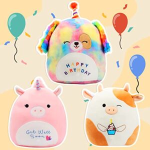 Easfan 14’’ Rainbow Birthday Dog Plush Pillow Soft Puppy Plush Toy Cute Dog Stuffed Animal Home Room Decoration Birthday Gift for Kids Toddlers