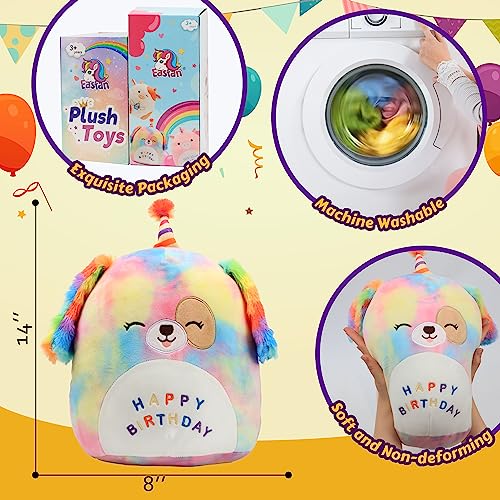 Easfan 14’’ Rainbow Birthday Dog Plush Pillow Soft Puppy Plush Toy Cute Dog Stuffed Animal Home Room Decoration Birthday Gift for Kids Toddlers