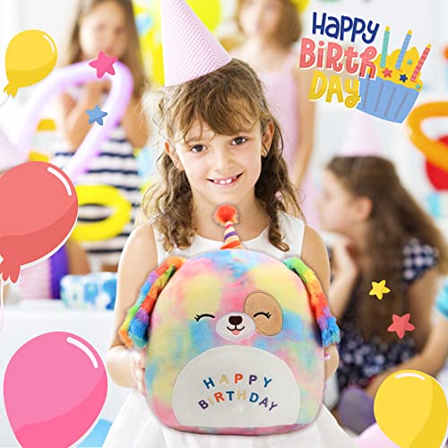 Easfan 14’’ Rainbow Birthday Dog Plush Pillow Soft Puppy Plush Toy Cute Dog Stuffed Animal Home Room Decoration Birthday Gift for Kids Toddlers