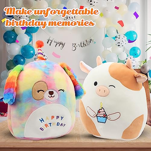 Easfan 14’’ Rainbow Birthday Dog Plush Pillow Soft Puppy Plush Toy Cute Dog Stuffed Animal Home Room Decoration Birthday Gift for Kids Toddlers