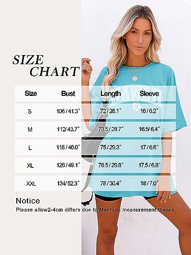 Ezcosplay Women Oversized T Shirts Graphic Tees Casual Drop Shoulder Tops Cute Hawaii Vacation Shirt