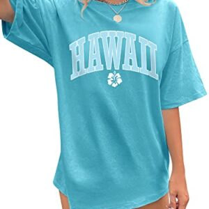 Ezcosplay Women Oversized T Shirts Graphic Tees Casual Drop Shoulder Tops Cute Hawaii Vacation Shirt