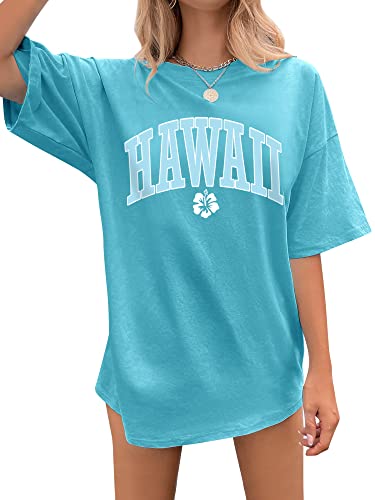 Ezcosplay Women Oversized T Shirts Graphic Tees Casual Drop Shoulder Tops Cute Hawaii Vacation Shirt