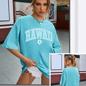 Ezcosplay Women Oversized T Shirts Graphic Tees Casual Drop Shoulder Tops Cute Hawaii Vacation Shirt