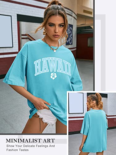 Ezcosplay Women Oversized T Shirts Graphic Tees Casual Drop Shoulder Tops Cute Hawaii Vacation Shirt