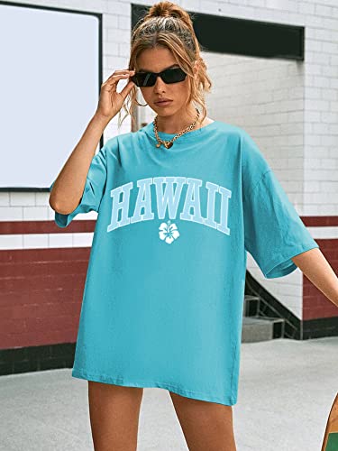 Ezcosplay Women Oversized T Shirts Graphic Tees Casual Drop Shoulder Tops Cute Hawaii Vacation Shirt