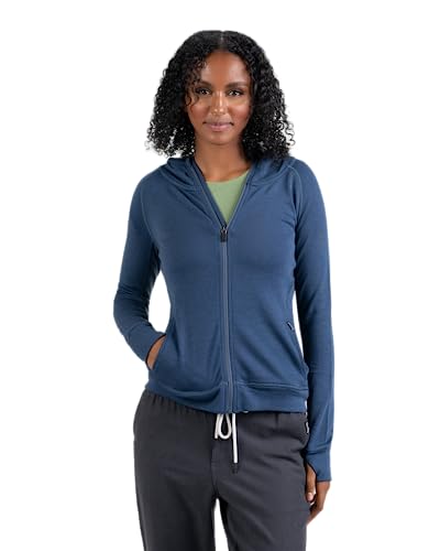 Woolly Clothing Women's Merino Pro-Knit Wool Zip Hoodie Sweatshirt - Mid Weight - Wicking Breathable Anti-Odor - Deep Sea Blue - XXL