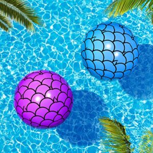 Treela 4 Pcs 12 Inch Mermaid Scales Beach Balls Bulk Inflatable Mermaid Ball Party Favors Summer Water Toy Gifts for Outdoor Beach Pool Party Sea Themed Mermaid Birthday Supplies Decorations