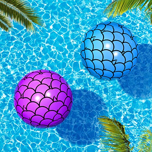 Treela 4 Pcs 12 Inch Mermaid Scales Beach Balls Bulk Inflatable Mermaid Ball Party Favors Summer Water Toy Gifts for Outdoor Beach Pool Party Sea Themed Mermaid Birthday Supplies Decorations