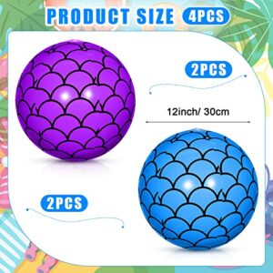 Treela 4 Pcs 12 Inch Mermaid Scales Beach Balls Bulk Inflatable Mermaid Ball Party Favors Summer Water Toy Gifts for Outdoor Beach Pool Party Sea Themed Mermaid Birthday Supplies Decorations