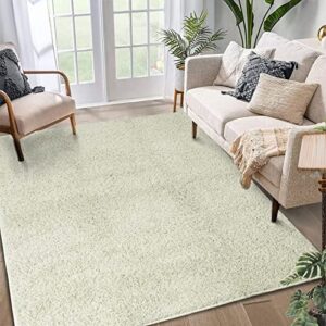 zacoo premium shag rug 8' x 10' for bedroom soft non slip floor carpet plush shaggy area rug non shedding thick carpet rug indoor modern accent rug for living room nursery dorm, cream white