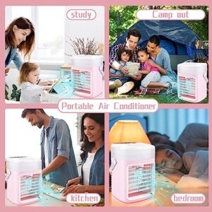 U-QE Portable Air Conditioner Fan, 3 Speed Timed Evaporative Air Cooler, Personal Air Conditioner with 7 LED Light, 2200mAH USB Rechargeable, Portable Evaporative Cooler for Room Home Office Camping