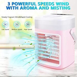 U-QE Portable Air Conditioner Fan, 3 Speed Timed Evaporative Air Cooler, Personal Air Conditioner with 7 LED Light, 2200mAH USB Rechargeable, Portable Evaporative Cooler for Room Home Office Camping