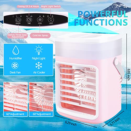 U-QE Portable Air Conditioner Fan, 3 Speed Timed Evaporative Air Cooler, Personal Air Conditioner with 7 LED Light, 2200mAH USB Rechargeable, Portable Evaporative Cooler for Room Home Office Camping