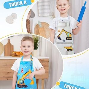 WERNNSAI 2 Pack Kids Aprons - Truck Kids Art Aprons for Boys Waterproof Toddler Chef Aprons Cooking Baking Painting Gardening Apron for Kids with Pocket Kitchen Classroom Art Smocks Age 6-10 Years