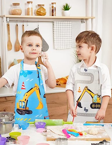 WERNNSAI 2 Pack Kids Aprons - Truck Kids Art Aprons for Boys Waterproof Toddler Chef Aprons Cooking Baking Painting Gardening Apron for Kids with Pocket Kitchen Classroom Art Smocks Age 6-10 Years