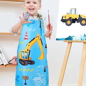 WERNNSAI 2 Pack Kids Aprons - Truck Kids Art Aprons for Boys Waterproof Toddler Chef Aprons Cooking Baking Painting Gardening Apron for Kids with Pocket Kitchen Classroom Art Smocks Age 6-10 Years