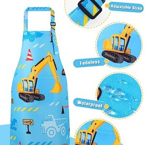 WERNNSAI 2 Pack Kids Aprons - Truck Kids Art Aprons for Boys Waterproof Toddler Chef Aprons Cooking Baking Painting Gardening Apron for Kids with Pocket Kitchen Classroom Art Smocks Age 6-10 Years