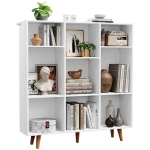 pipishell 9-cube bookshelf, bookcase with 3 height-adjustable shelves and solid legs, cube storage shelf, modern freestanding open bookshelf for living room, bedroom, white, pibs04w