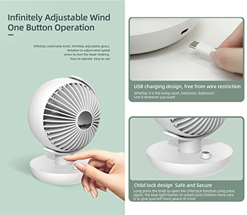 Aoodano Globe desktop fan, 5600mAh Rechargeable Desk Fan,Small Portable Table Fan with 3 Cooling Speeds,Rotation button Control Personal Fan for Home, Office, Outdoor Travel and Camping