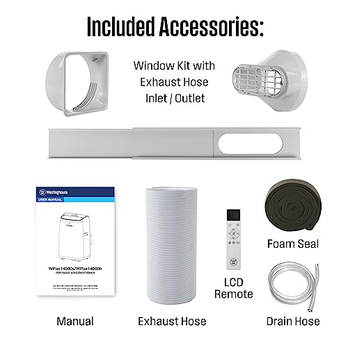 Westinghouse 14,000 BTU Air Conditioner Portable For Rooms Up To 700 Square Feet, with Heat Mode, Home Dehumidifier, Smart Wi-Fi Enabled, 3-Speed Fan, Programmable Timer, Remote Control, Window Kit