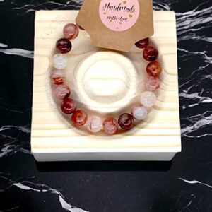 Natural Gemstone Bead Bracelet- 10mm Bead- Fire Quartz- Stretch Bracelet (17, Fire Quartz)