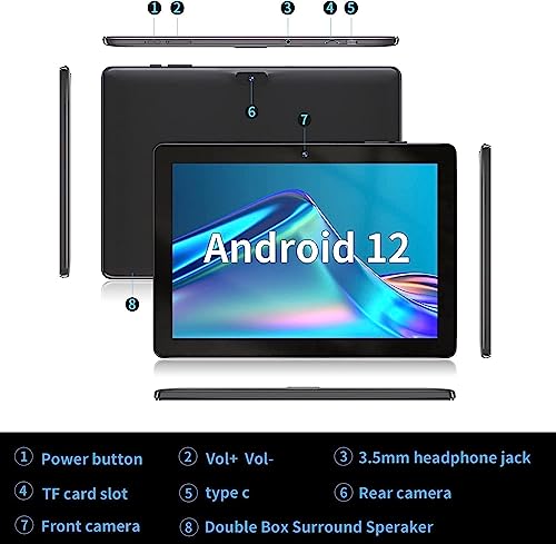 SGIN 10 inch Android Tablet with Quad-Core Processor, 2GB RAM 32GB ROM, FHD 1280 * 800 IPS，2+5MP Dual Camera, 5000mAh, WiFi, Bluetooth（Black