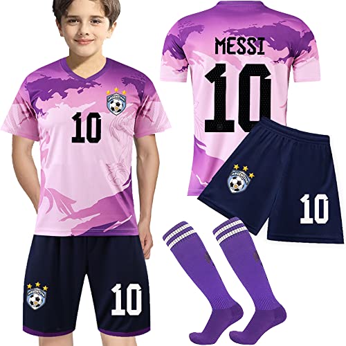 Casmyd Kids Youth Argentina Soccer Jersey+Shorts Me-SSii #10 2022 World Cup Football Team Sports Fan Shirts Kit for Boys Girl