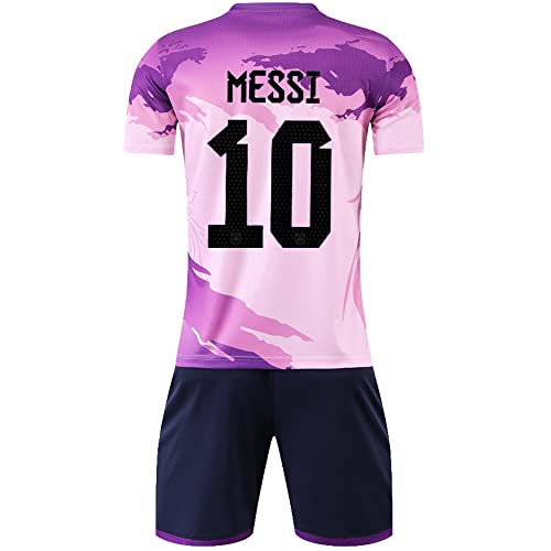 Casmyd Kids Youth Argentina Soccer Jersey+Shorts Me-SSii #10 2022 World Cup Football Team Sports Fan Shirts Kit for Boys Girl