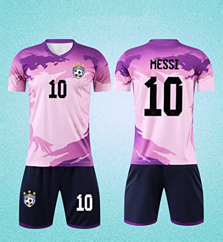 Casmyd Kids Youth Argentina Soccer Jersey+Shorts Me-SSii #10 2022 World Cup Football Team Sports Fan Shirts Kit for Boys Girl