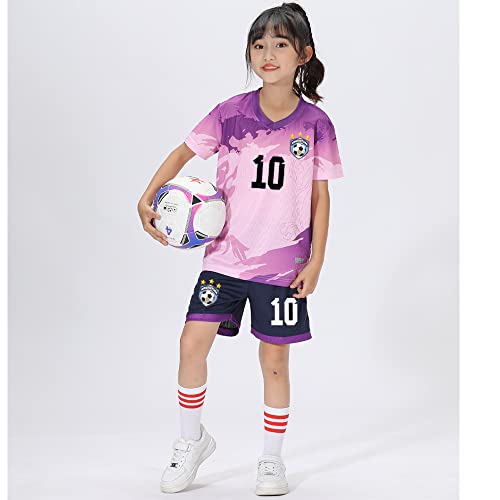 Casmyd Kids Youth Argentina Soccer Jersey+Shorts Me-SSii #10 2022 World Cup Football Team Sports Fan Shirts Kit for Boys Girl