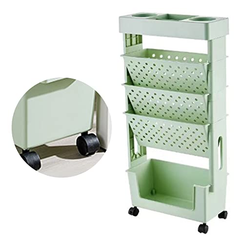 Mobile Bookshelf, Convenient Practical Multilayer Capacity Plastic Material Movable Bookshelf for Study (Green)