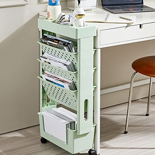 Mobile Bookshelf, Convenient Practical Multilayer Capacity Plastic Material Movable Bookshelf for Study (Green)