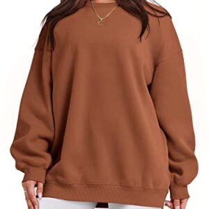 ANRABESS Womens Oversized Fleece Sweatshirts Pullover Teen Girls Crew Neck Casual Hooded Sweatshirt Fall Halloween Outfit Clothes for Preppy 1019jiaotang-M Caramel