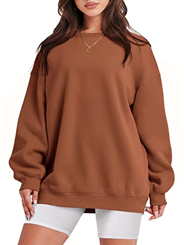 ANRABESS Womens Oversized Fleece Sweatshirts Pullover Teen Girls Crew Neck Casual Hooded Sweatshirt Fall Halloween Outfit Clothes for Preppy 1019jiaotang-M Caramel