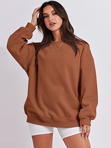 ANRABESS Womens Oversized Fleece Sweatshirts Pullover Teen Girls Crew Neck Casual Hooded Sweatshirt Fall Halloween Outfit Clothes for Preppy 1019jiaotang-M Caramel