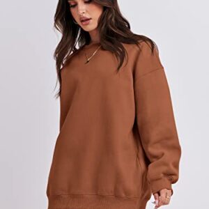 ANRABESS Womens Oversized Fleece Sweatshirts Pullover Teen Girls Crew Neck Casual Hooded Sweatshirt Fall Halloween Outfit Clothes for Preppy 1019jiaotang-M Caramel