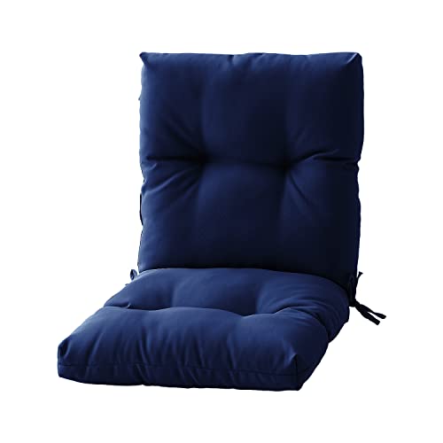 FILUXE Chair Pads, Seat/Back Patio Cushions - Waterproof Solid Tufted Pillow, Indoor/Outdoor Pads with Ties, Fade-Resistant & Seasonal All Weather Replacement (Royal Blue, 1)