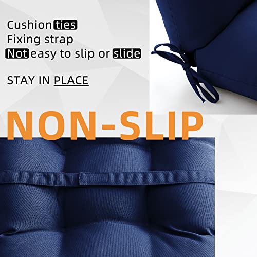 FILUXE Chair Pads, Seat/Back Patio Cushions - Waterproof Solid Tufted Pillow, Indoor/Outdoor Pads with Ties, Fade-Resistant & Seasonal All Weather Replacement (Royal Blue, 1)