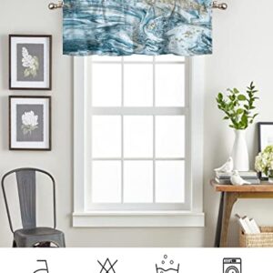 Jacekidy Art Marble Curtain Valances Wide Pocket Kitchen Curtains, Filtering Light Window Valance Curtains for Living Room Bedroom Short Cafe Curtain 42"x12" Blue White Gold Liquid Abstract Ocean