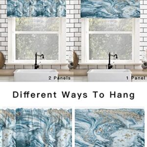 Jacekidy Art Marble Curtain Valances Wide Pocket Kitchen Curtains, Filtering Light Window Valance Curtains for Living Room Bedroom Short Cafe Curtain 42"x12" Blue White Gold Liquid Abstract Ocean