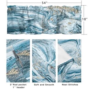 Jacekidy Art Marble Curtain Valances Wide Pocket Kitchen Curtains, Filtering Light Window Valance Curtains for Living Room Bedroom Short Cafe Curtain 42"x12" Blue White Gold Liquid Abstract Ocean