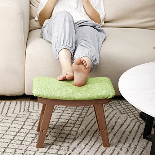 HOUCHICS Foot Stool, Small Foot Stools, Foot stools, Foot Stools Ottoman, Foot Stool for Living Room, Wooden Step Stool, Footstool, Footstools and Ottomans Small (Walnut Legs-Matcha Cover)