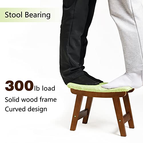 HOUCHICS Foot Stool, Small Foot Stools, Foot stools, Foot Stools Ottoman, Foot Stool for Living Room, Wooden Step Stool, Footstool, Footstools and Ottomans Small (Walnut Legs-Matcha Cover)