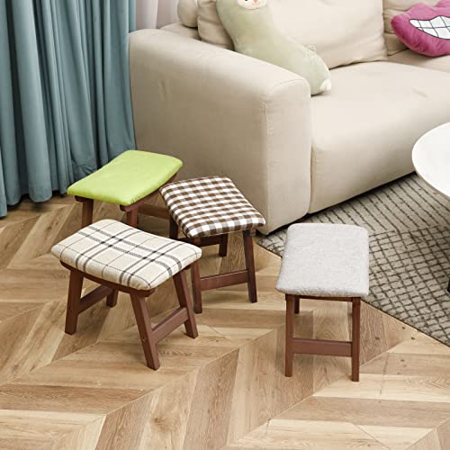 HOUCHICS Foot Stool, Small Foot Stools, Foot stools, Foot Stools Ottoman, Foot Stool for Living Room, Wooden Step Stool, Footstool, Footstools and Ottomans Small (Walnut Legs-Matcha Cover)